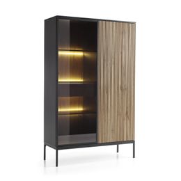VITRINE SENTIERO 104 / 166 cm mit LED in Schwarz, Eiche Wotan