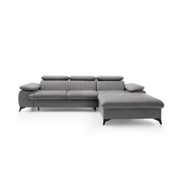 ECKSOFA FIORE Grau Velours-Stoff mit Schlaffunktion