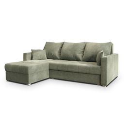ECKSOFA NIDA Gr&uuml;n Geflochtener Stoff mit Schlaffunktion