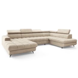 WOHNLANDSCHAFT CORENO Creme Boucle-Stoff mit Schlaffunktion