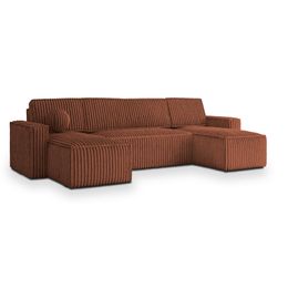 WOHNLANDSCHAFT PESANO T Braun Kordstoff mit Schlaffunktion