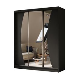 SCHWEBET&Uuml;RENSCHRANK VOCE 180/216/61 cm 3-t&uuml;rig mit Spiegel Schwarz