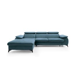 ECKSOFA FIORE Blau Velours-Stoff mit Schlaffunktion