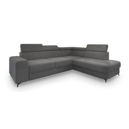 ECKSOFA ALVORO R-S Grau Boucle-Stoff mit Schlaffunktion