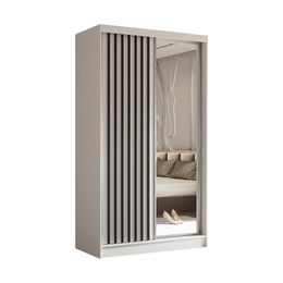 SCHWEBET&Uuml;RENSCHRANK LAMELLO 120/216/61 cm 2-t&uuml;rig mit Spiegel Wei&szlig;
