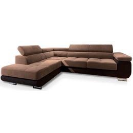 ECKSOFA SELVA L-S Beige Velours-Stoff mit Schlaffunktion