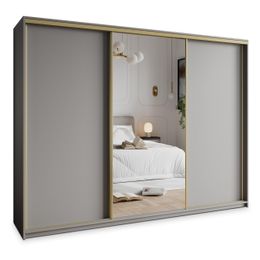 SCHWEBET&Uuml;RENSCHRANK TAVI 250/205/60 cm 3-t&uuml;rig mit Spiegel und Schubladen Graphitfarben