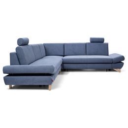 ECKSOFA CASA III R-S Blau Pl&uuml;sch-Stoff mit Schlaffunktion
