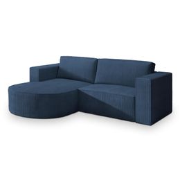 ECKSOFA SORELA P L-S Blau Kordstoff mit Schlaffunktion