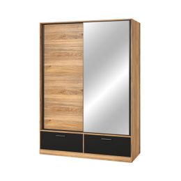 SCHWEBET&Uuml;RENSCHRANK BETTINA 150/209/61 cm 2-t&uuml;rig mit Spiegel Eichefarben
