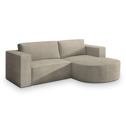ECKSOFA SORELA P R-S Beige Kordstoff mit Schlaffunktion