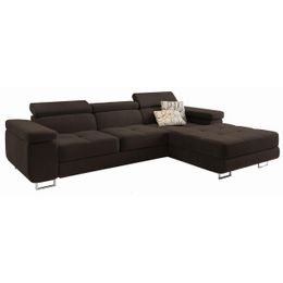 ECKSOFA ELMA R-S Braun Velours-Stoff mit Schlaffunktion