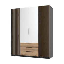 DREHT&Uuml;RENSCHRANK CAGLIARI 200/239/61,9cm 4-t&uuml;rig mit Spiegel Schwarz