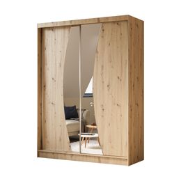 SCHWEBET&Uuml;RENSCHRANK VOCE 160/216/61 cm 2-t&uuml;rig mit Spiegel Eiche Artisan