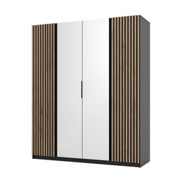 DREHT&Uuml;RENSCHRANK CAGLIARI 200/239/61,9cm 4-t&uuml;rig mit Spiegel Schwarz