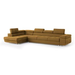 ECKSOFA VICENTE Gelb Velours-Stoff mit Schlaffunktion