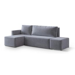 ECKSOFA VELOTTI L-S Grau Pl&uuml;sch-Stoff mit Schlaffunktion