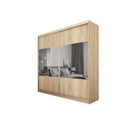 SCHWEBET&Uuml;RENSCHRANK AZZURRA 200/216/61 cm 2-t&uuml;rig mit Spiegel Sonoma Eiche