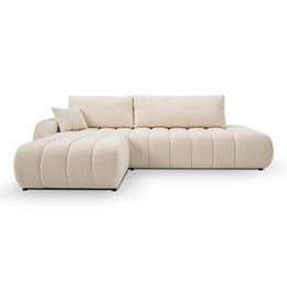 ECKSOFA GIOIA L-S Creme Boucle-Stoff mit Schlaffunktion