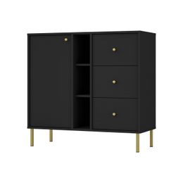 KOMMODE TORINO 100/95/41 cm mit 3 Schubladen 1 T&uuml;ren Graphitfarben
