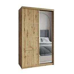 SCHWEBET&Uuml;RENSCHRANK VARO 120/205/60 cm 2-t&uuml;rig mit Spiegel Eiche Artisan