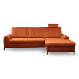 ECKSOFA VERONA R-S Braun Velours-Stoff mit Schlaffunktion
