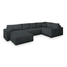 WOHNLANDSCHAFT VELAMI R-S Graphitfarben Kordstoff mit Schlaffunktion