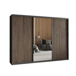 SCHWEBET&Uuml;RENSCHRANK ORRA 270/205/60 cm 3-t&uuml;rig mit Spiegel und Lamellen Schwarz
