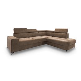ECKSOFA ALVORO R-S Beige Velours-Stoff mit Schlaffunktion