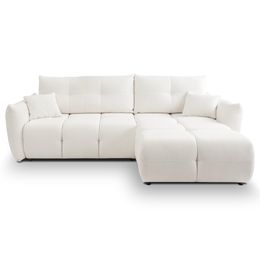 ECKSOFA MODA S Creme Geflochtener Stoff mit Schlaffunktion