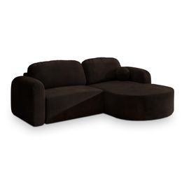ECKSOFA AMILIA M R-S Braun Velours-Stoff mit Schlaffunktion