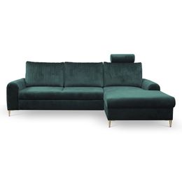 ECKSOFA VERONA R-S Gr&uuml;n Velours-Stoff mit Schlaffunktion