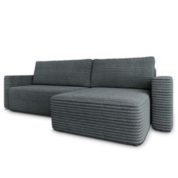 ECKSOFA TELIN Grau Kordstoff mit Schlaffunktion
