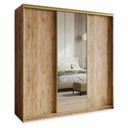 SCHWEBET&Uuml;RENSCHRANK TAVI 180/205/60 cm 3-t&uuml;rig mit Spiegel und Schubladen Craft Eiche Gold