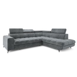 ECKSOFA MORIVA R-S Grau Velours-Stoff mit Schlaffunktion