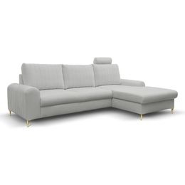 ECKSOFA VERONA R-S Hellgrau Geflochtener Stoff mit Schlaffunktion