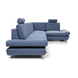 ECKSOFA CASA II R-S Blau Pl&uuml;sch-Stoff mit Schlaffunktion