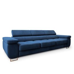 BETTSOFA MOSINE Blau Velours-Stoff mit Schlaffunktion