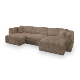WOHNLANDSCHAFT SARMO Beige Kordstoff mit Schlaffunktion