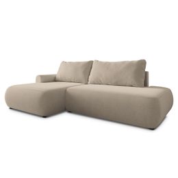 ECKSOFA NUVIRA CL L-S Beige Samtstoff mit Schlaffunktion