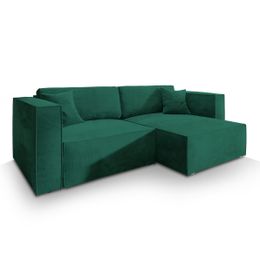 ECKSOFA NERIO M Gr&uuml;n Velours-Stoff mit Schlaffunktion