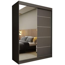 SCHWEBET&Uuml;RENSCHRANK MIRELLA 150/216/61 cm 2-t&uuml;rig mit Spiegel Grau