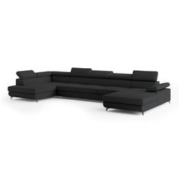 WOHNLANDSCHAFT MONTIVA Schwarz Boucle-Stoff mit Schlaffunktion