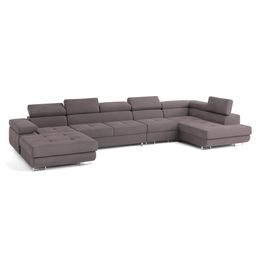 WOHNLANDSCHAFT VELORA R-S Lila Velours-Stoff mit Schlaffunktion
