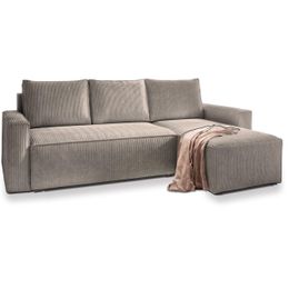 ECKSOFA POTARO Beige Kordstoff mit Schlaffunktion