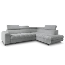 ECKSOFA MORIVA Q R-S Hellgrau Boucle-Stoff mit Schlaffunktion