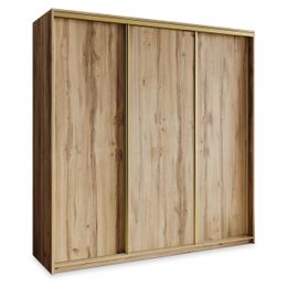SCHWEBET&Uuml;RENSCHRANK NISSE 180/205/60 cm 3-t&uuml;rig mit Schubladen Eiche Wotan