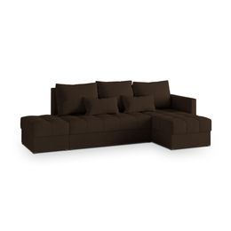 ECKSOFA LUMARI R-S Braun Pl&uuml;sch-Stoff mit Schlaffunktion
