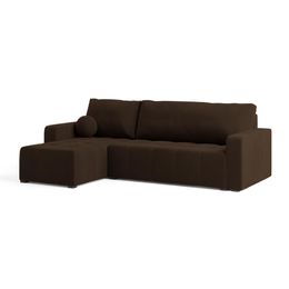 ECKSOFA VOLIRA Braun Pl&uuml;sch-Stoff mit Schlaffunktion