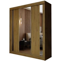 SCHWEBET&Uuml;RENSCHRANK GRAZIA 180/216/61 cm 3-t&uuml;rig mit Spiegel Eiche Artisan